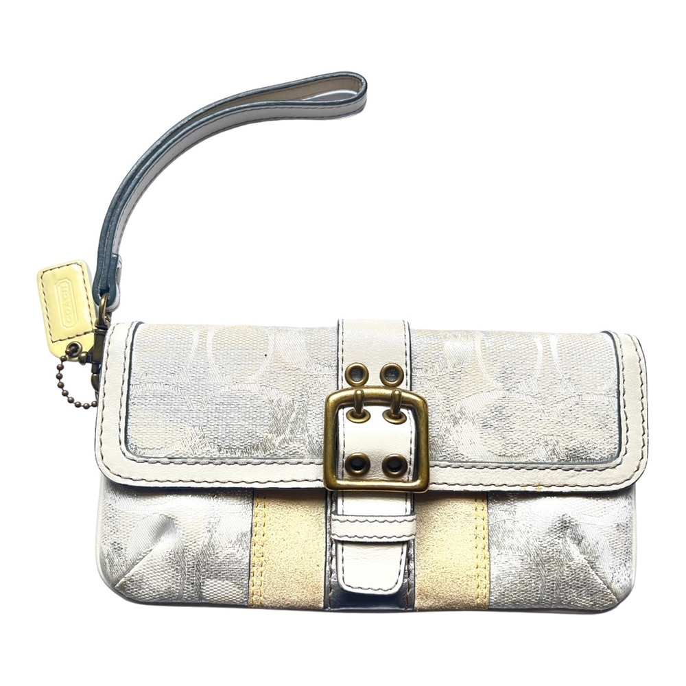 Coach Signature Logo Wristlet Flap Wallet Small Bag - Gem